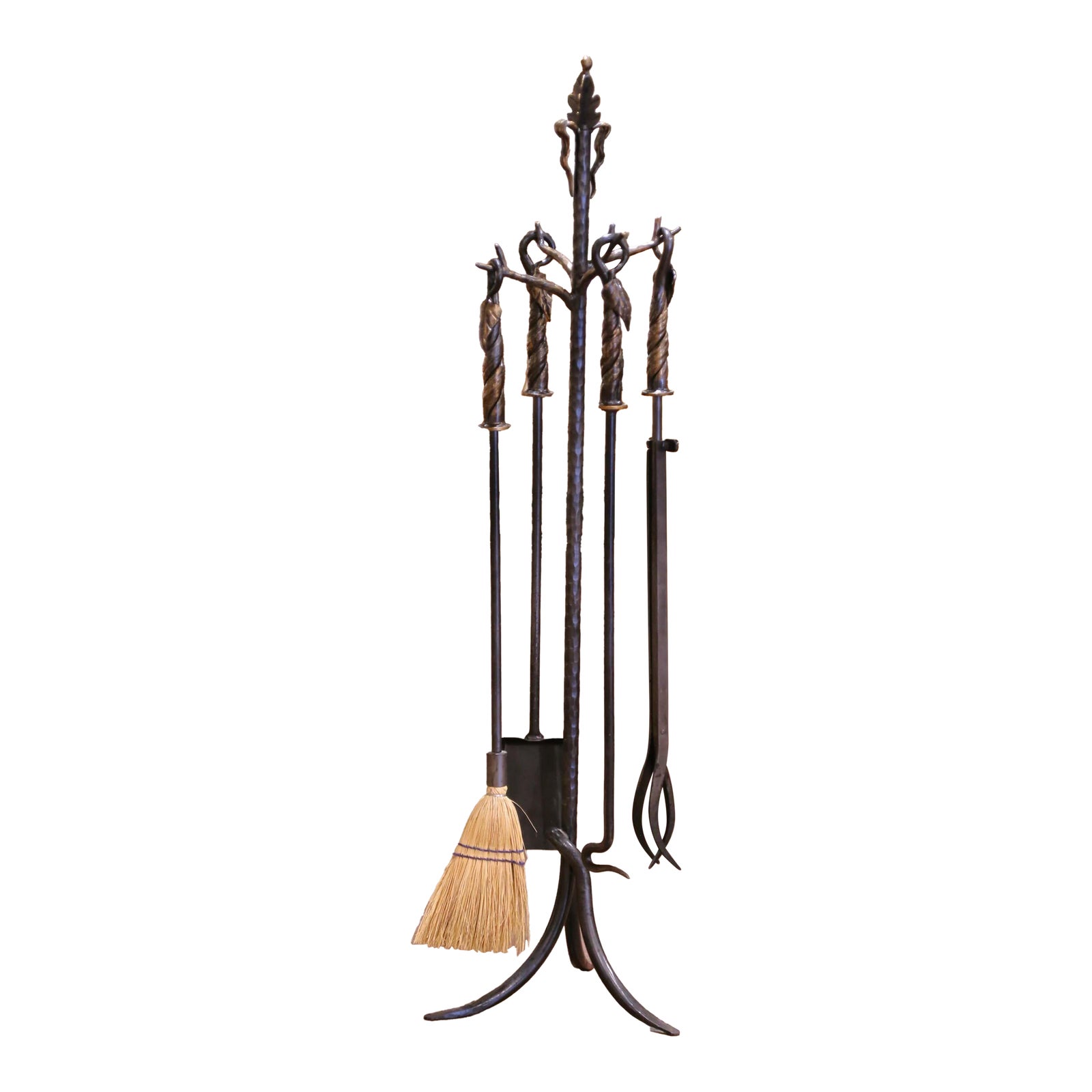 Vintage French Gothic Wrought Iron "Serviteur" Fireplace Tool Set, Five ...
