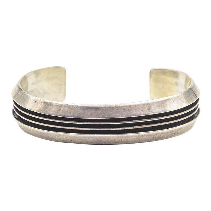 Navajo Native American Sterling Silver Cuff Bracelet by Tom Hawk | Chairish