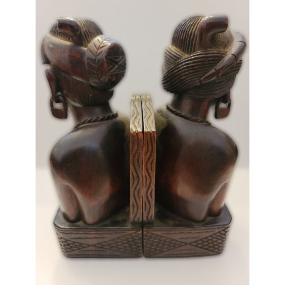 Vintage Solid Carved Wood African Man & Woman Bookends - a Pair | Chairish