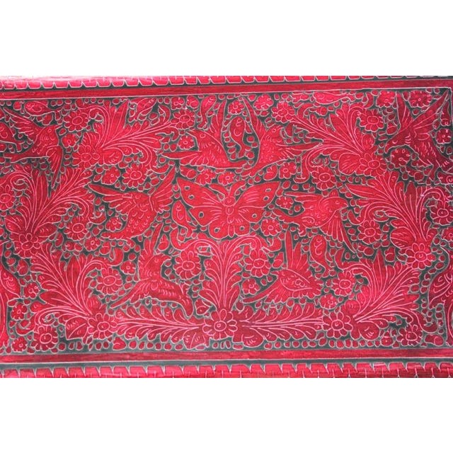 Red & Black Hand-Carved Wooden Tray | Chairish