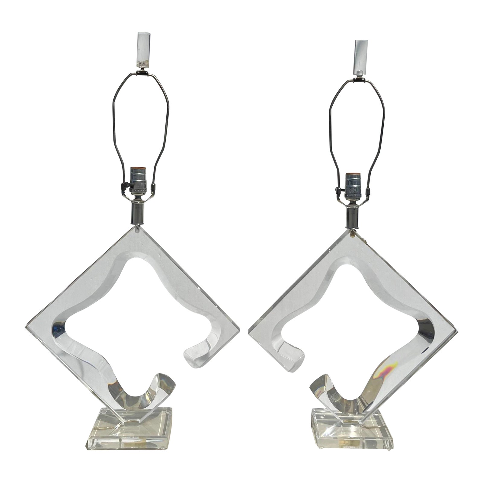 Van Teal Lucite Diamond Table Lamps - A Pair | Chairish