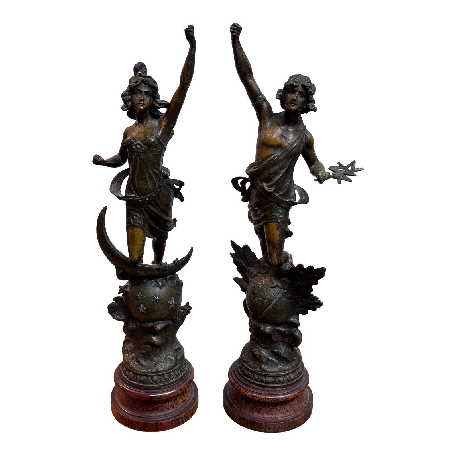 Vintage French Printemps and l'Ete Figurines Standing on Earth, a Pair ...