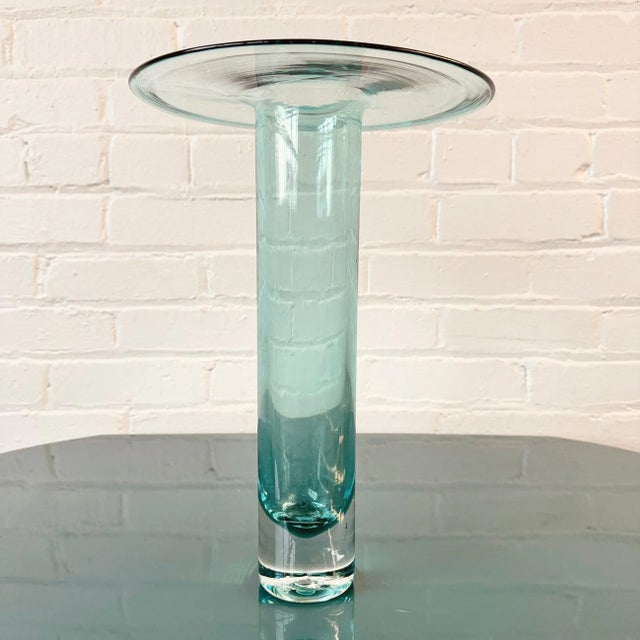 Large Brim Aqua Blue Blenko Vase | Chairish