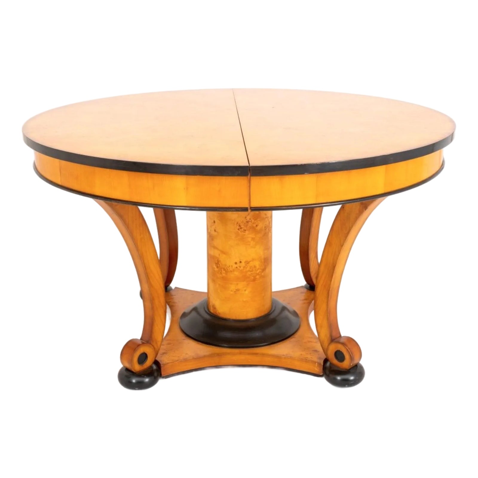 Biedermeier Style Birch and Parcel Ebonized Extending Circular Dining ...