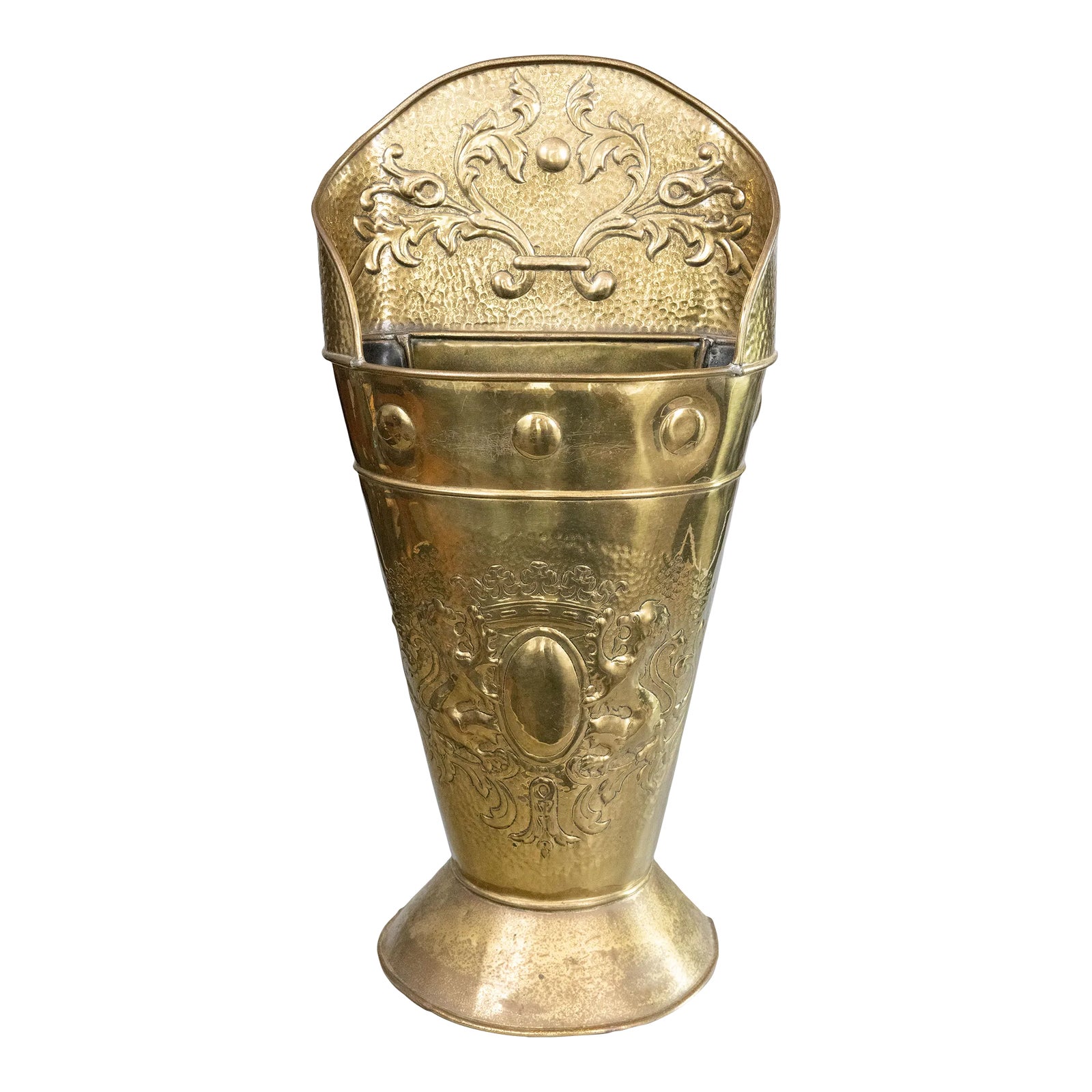 19th C. French Heraldic Hammered Brass Repoussé Grape Hod Umbrella ...