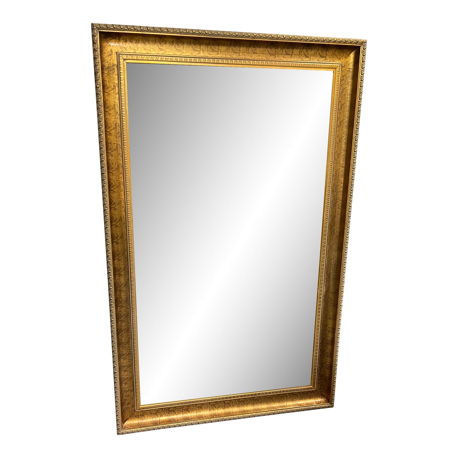 Vintage Wide Gold Frame Floor Mirror | Chairish