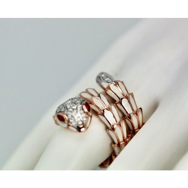 18k White Enamel Snake Expandable Ring Size 6.75 | Chairish