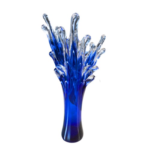 Vintage Mid Century Modern Water Splash Stretched Blue and White Art ...