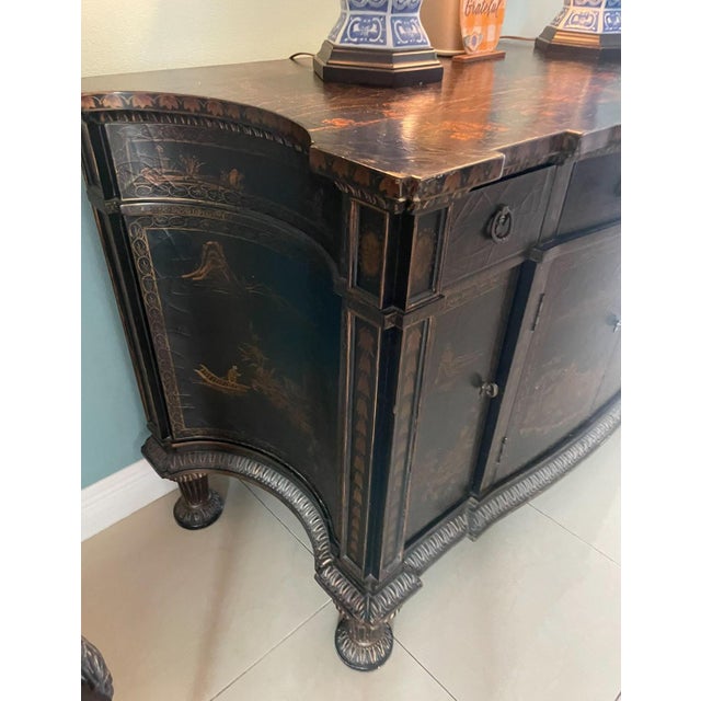 1980s Asian Chinese Design Wood Buffet Table With Leather Look | Chairish