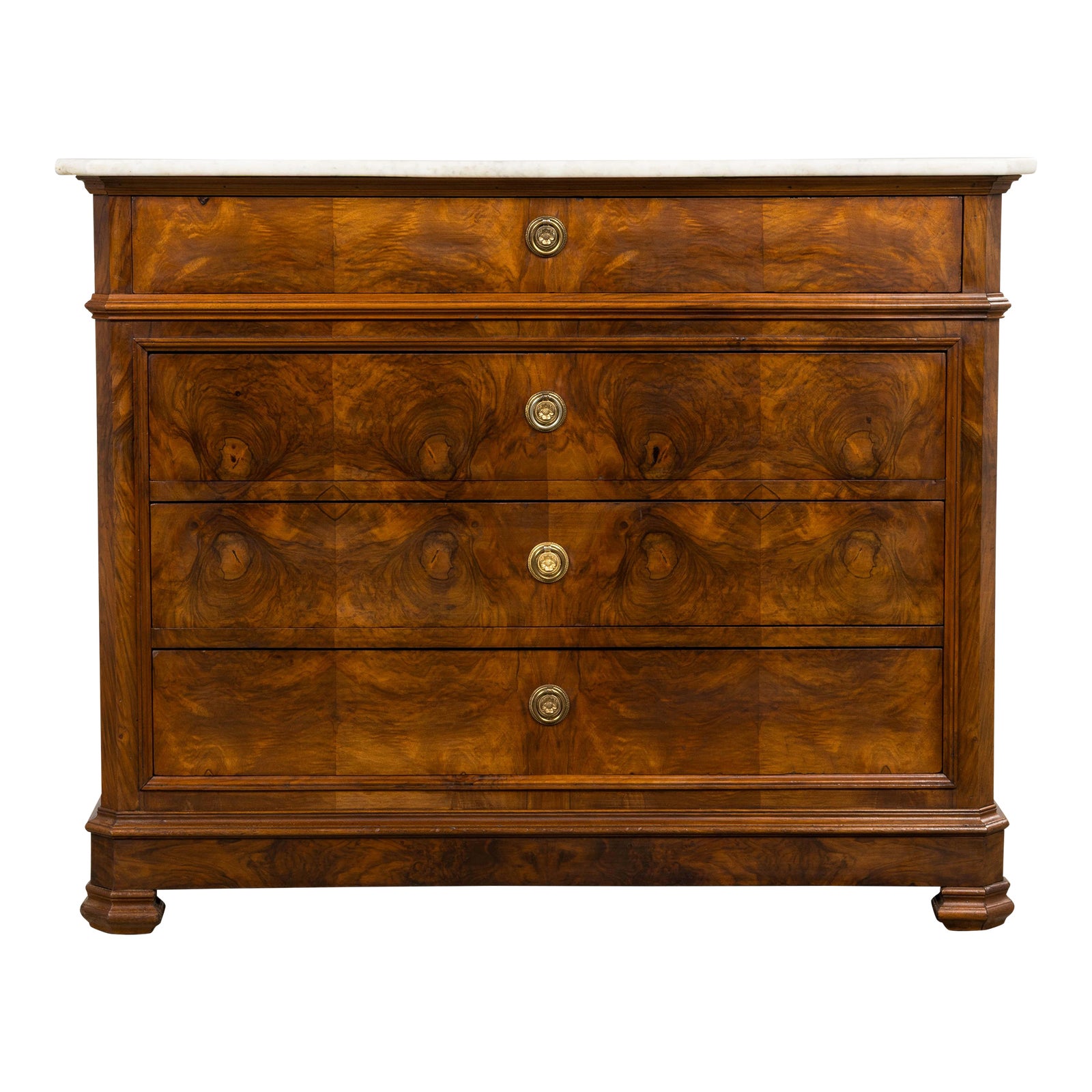 19th Century French Louis Philippe Walnut Chest of Drawers W/ Carrara ...