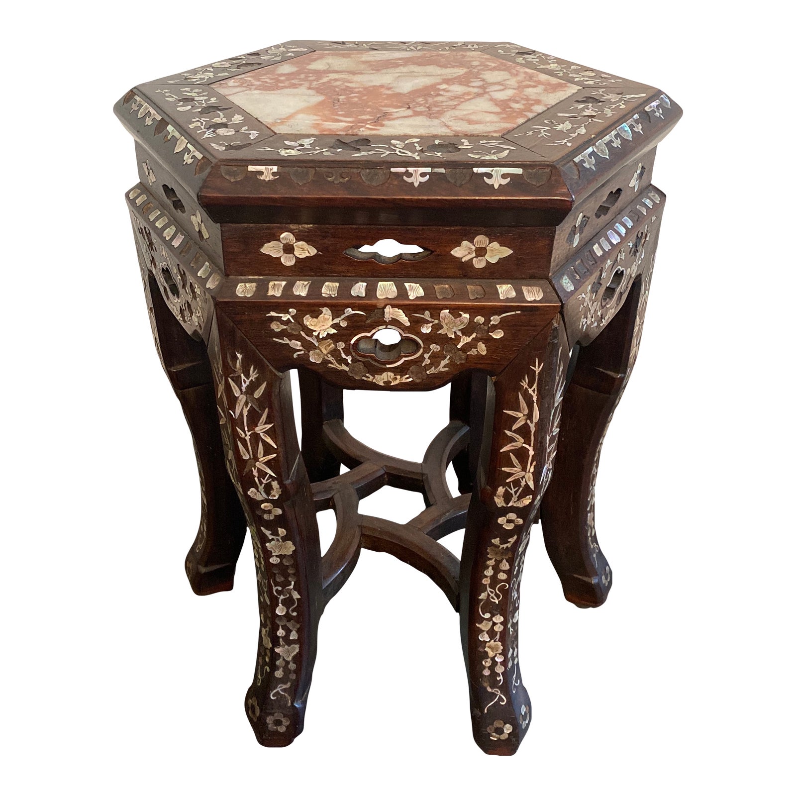 19th Century Chinese Rosewood Mother of Pearl Inlay Table | Chairish