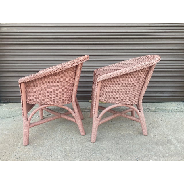 Vintage Palacek Pink Bistro Braided Wicker Barrel Chairs and Table Set ...