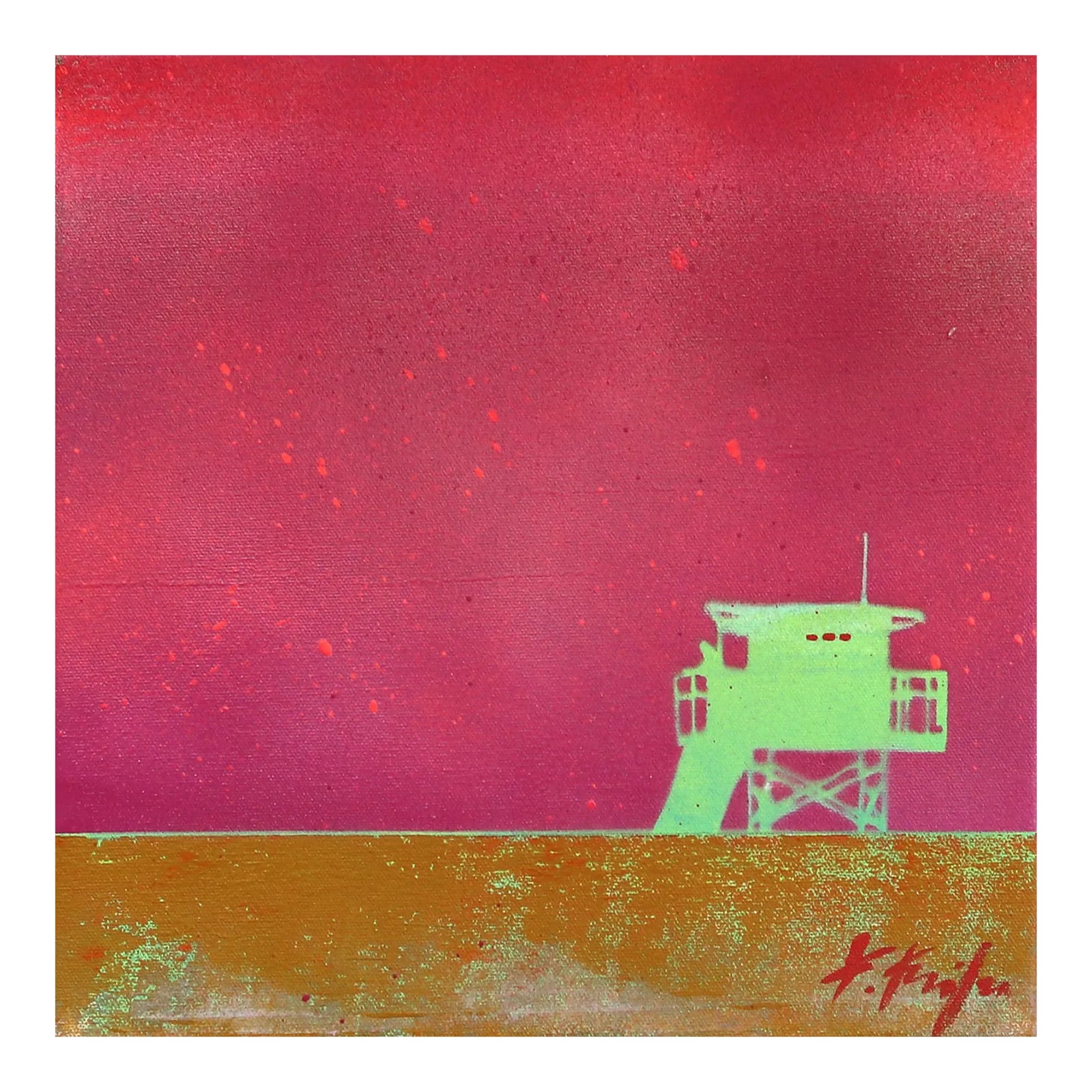 Feeling Pink - Lifeguard Stand on Beach Original Artwork by Kathleen ...