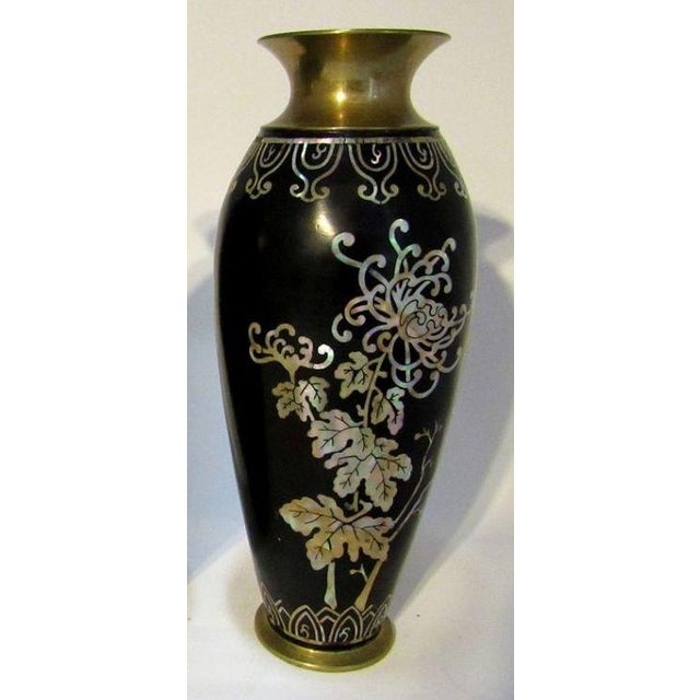 Vintage Korean Brass Bullet Casing Vase With Black Lacquer Mop Overlay ...