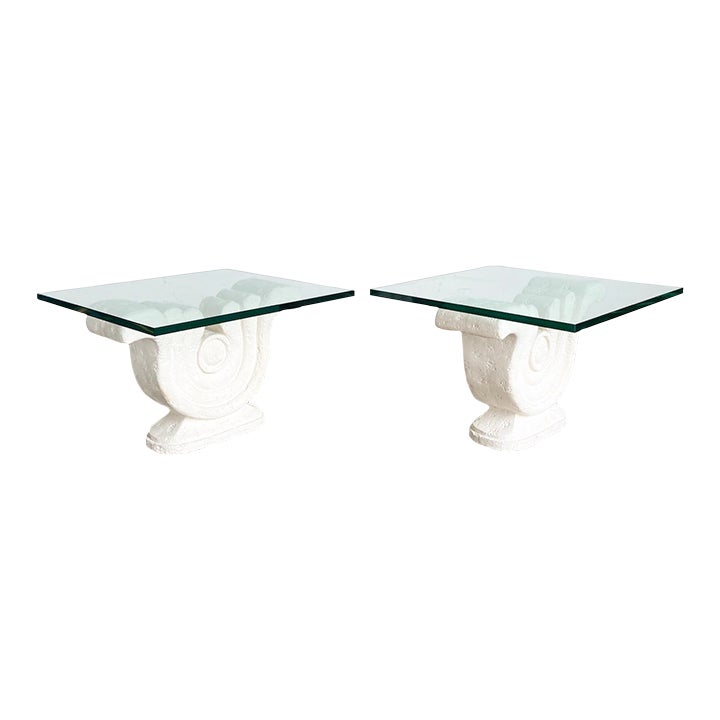 Postmodern Sculpted Plaster Glass Top Side Tables - a Pair | Chairish