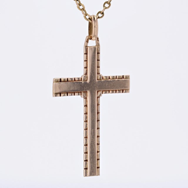 French 1960s 18 Karat Rose Gold Flat Cross | Chairish
