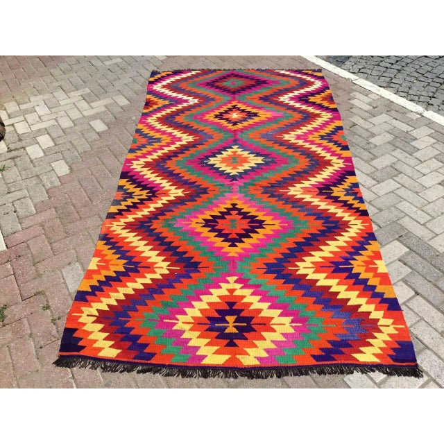 Vintage Diamond Design Kilim Rug | Chairish