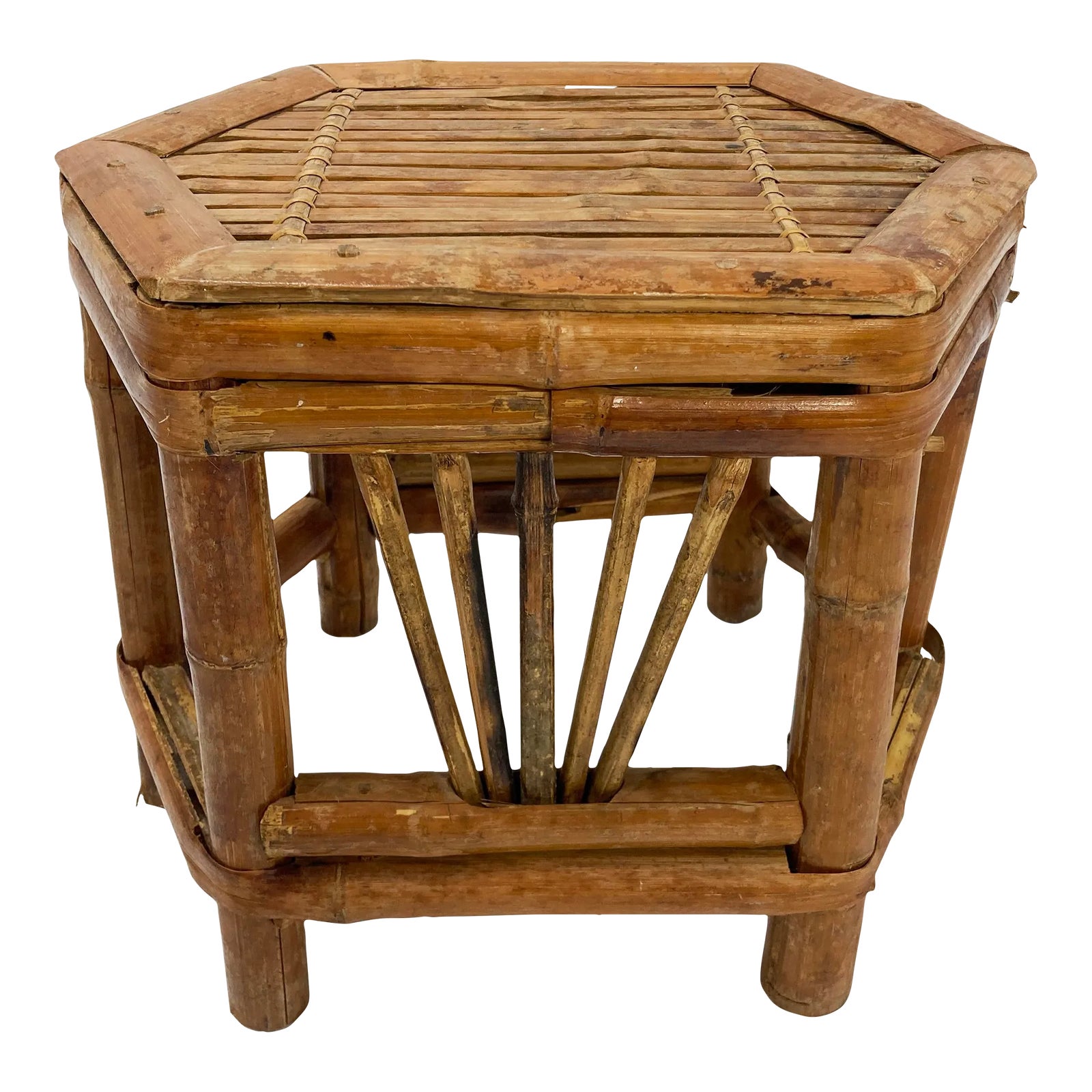 Large Vintage Scorched Bamboo Riser or Stand | Chairish