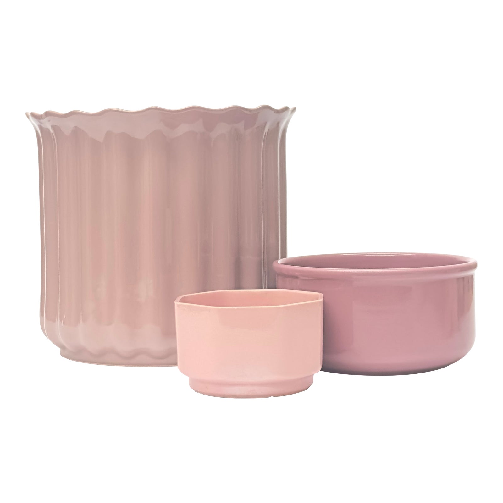 Vintage Mid Century Modern Soft Pink Planters - Group of 3 | Chairish