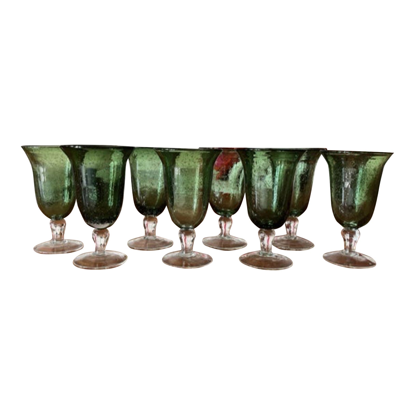 Vintage Handmade Italian Green and Clear Glass Footed Goblets- Set of 8 ...