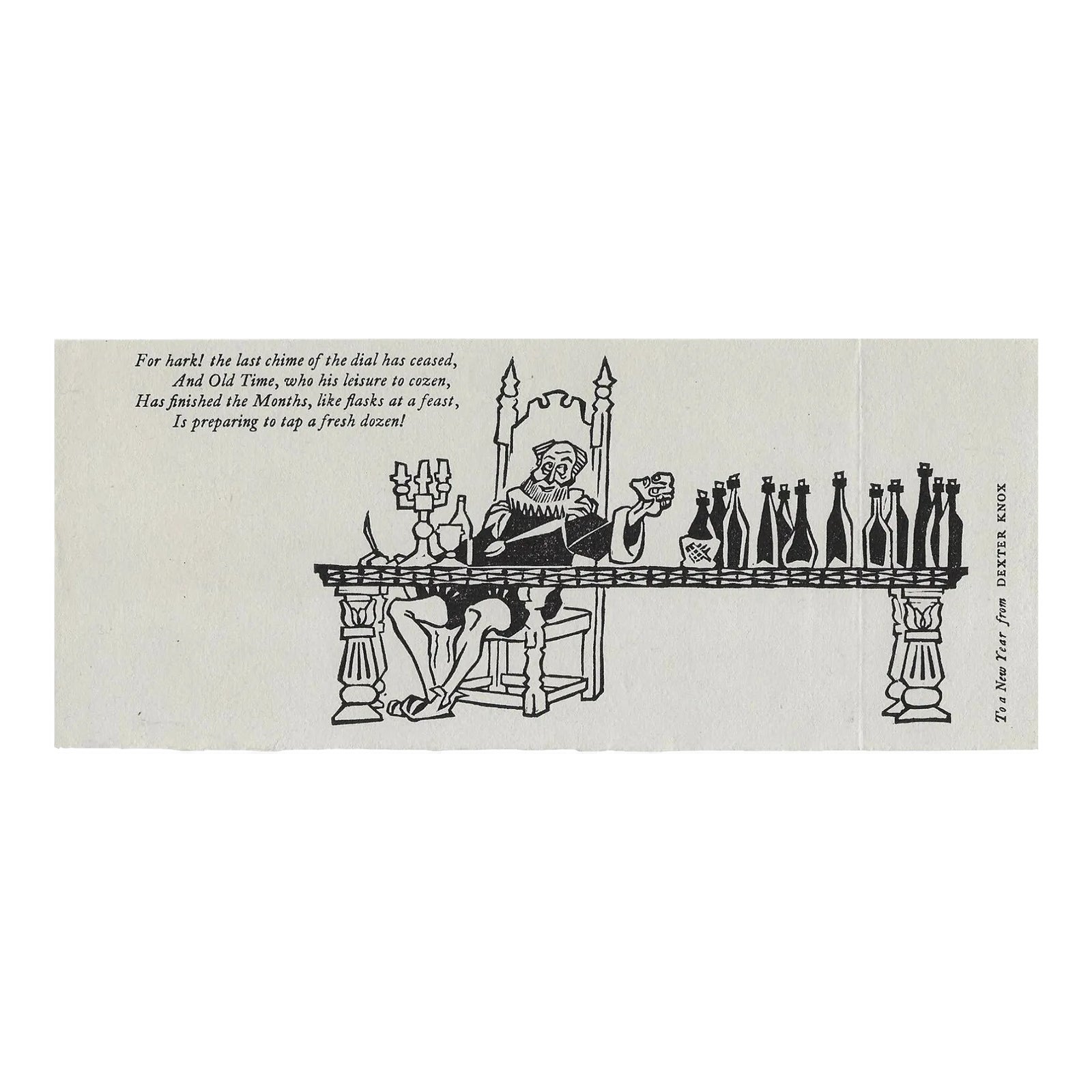 1950s Dexter Knox New Years Greeting Woodcut | Chairish