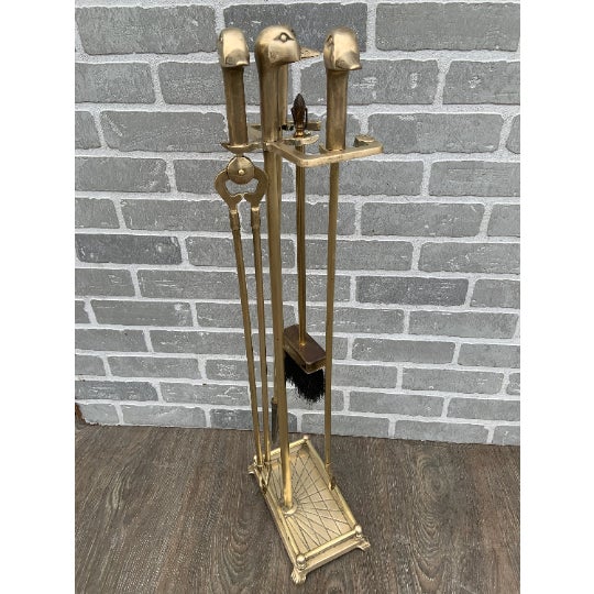 Neoclassical Brass Mallard Duck Head Fireplace Tools and 2 Shell ...