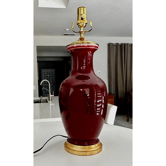 Single Chinese Sang De Boeuf Flambé Oxblood Porcelain Table Lamp | Chairish