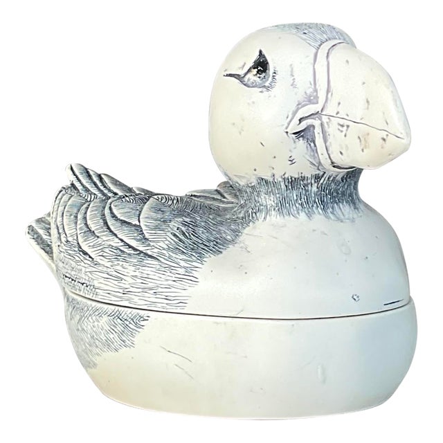 Vintage Boho Carved Puffin Trinket Box | Chairish