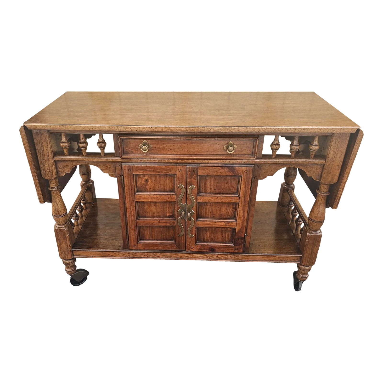 Mid-20th Century Thomasville Walnut Drop Leaf Rolling Dry Bar Buffet ...
