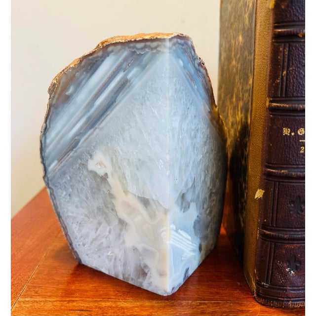 Large Vintage Pair of White Quartz Crystal Geode Polished Bookends ...