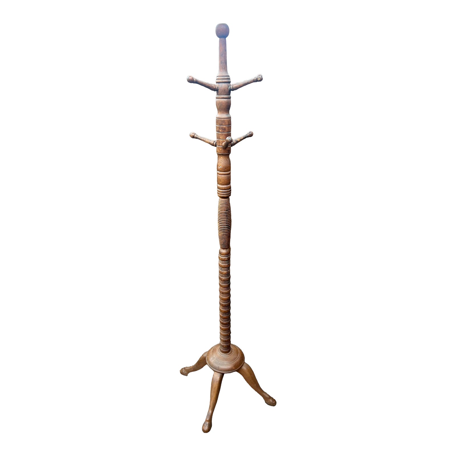 Arts & Crafts Antique Early 20th Century Oak Wood Turned Coat Rack ...