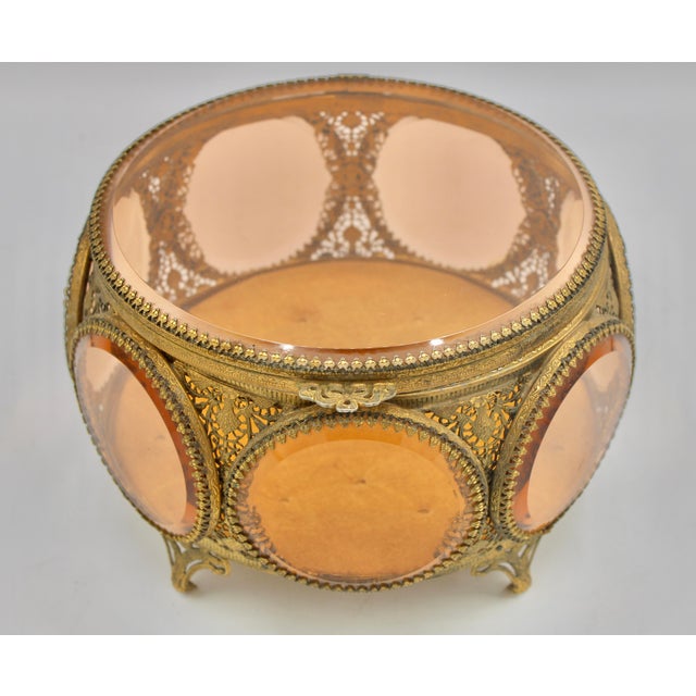 Large Antique French Blush Pink Beveled Glass Jewelry Box Chairish