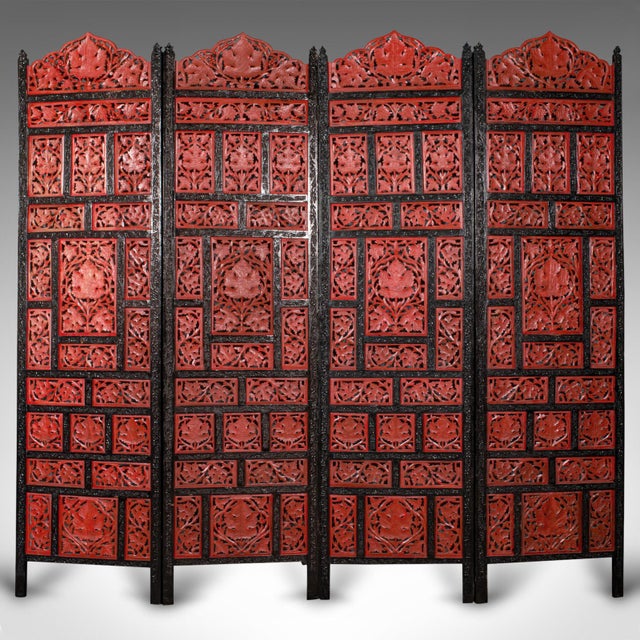 1940s Art Deco Vintage Carved Privacy Screen, Chinese, Four Panel Room ...