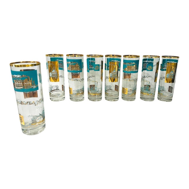 Midcentury 22k Gold Tall Glassware- Set of 8 | Chairish