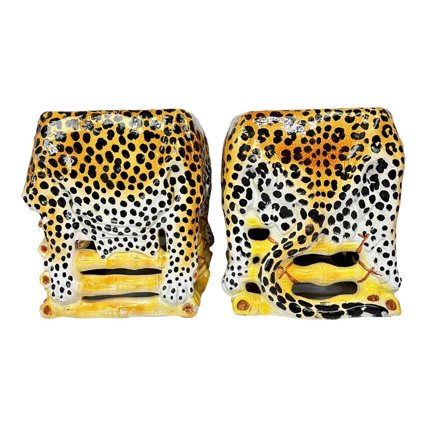 Italian Terracotta Glazed Leopard Stools Vintage - Set of 2 | Chairish