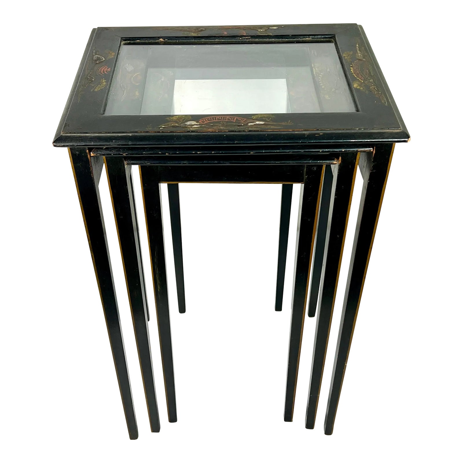 Vintage Oriental Hand Painted Nesting Tables - Set of 3 | Chairish