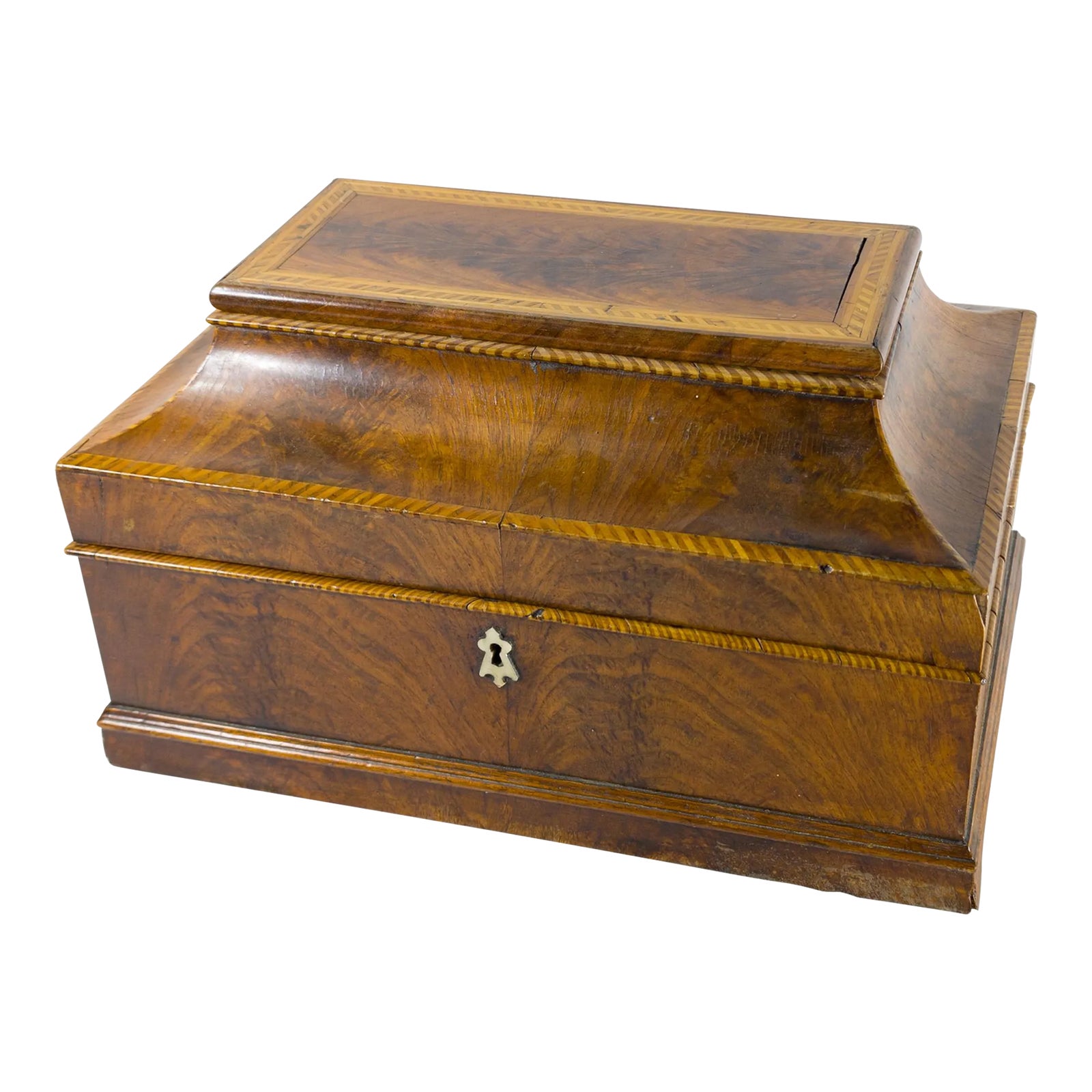 19th Century English or Italian Burl Walnut Document Box Casket | Chairish
