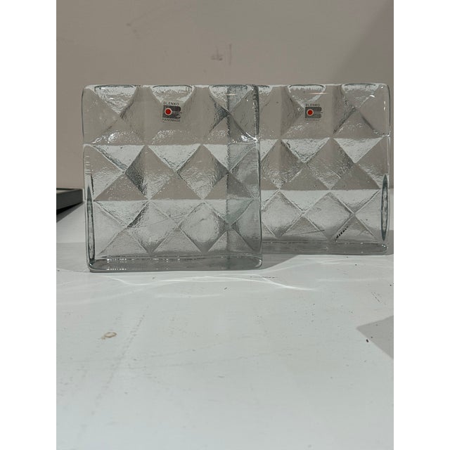 Vintage 1960s Blenko Glass Block Bookends - a Pair | Chairish
