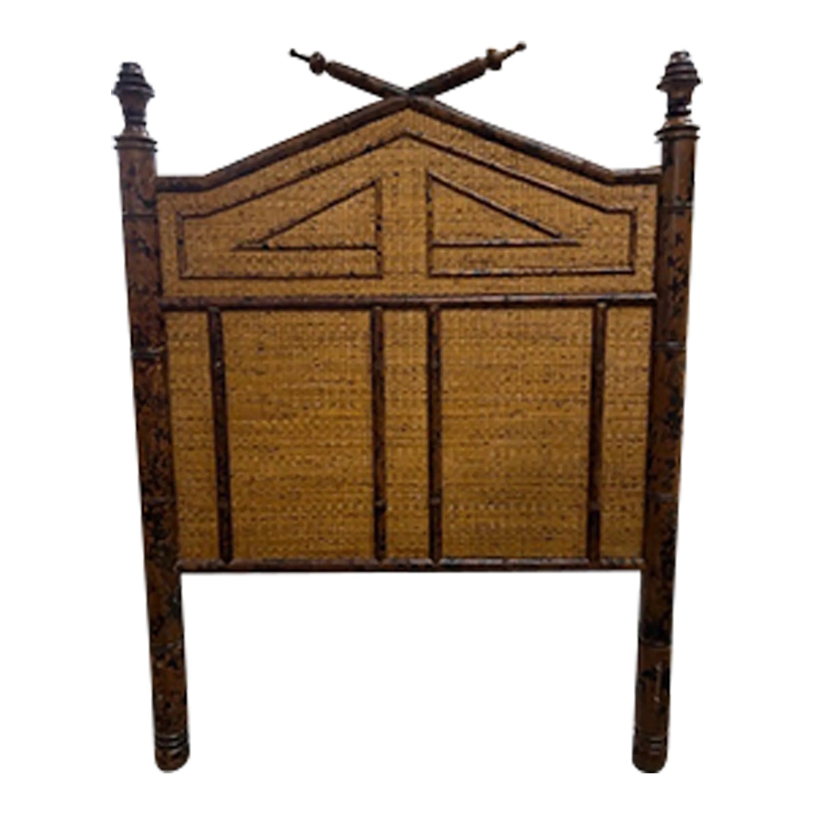 20th Century British Colonial Burnt Bamboo Style Twin Headboard | Chairish