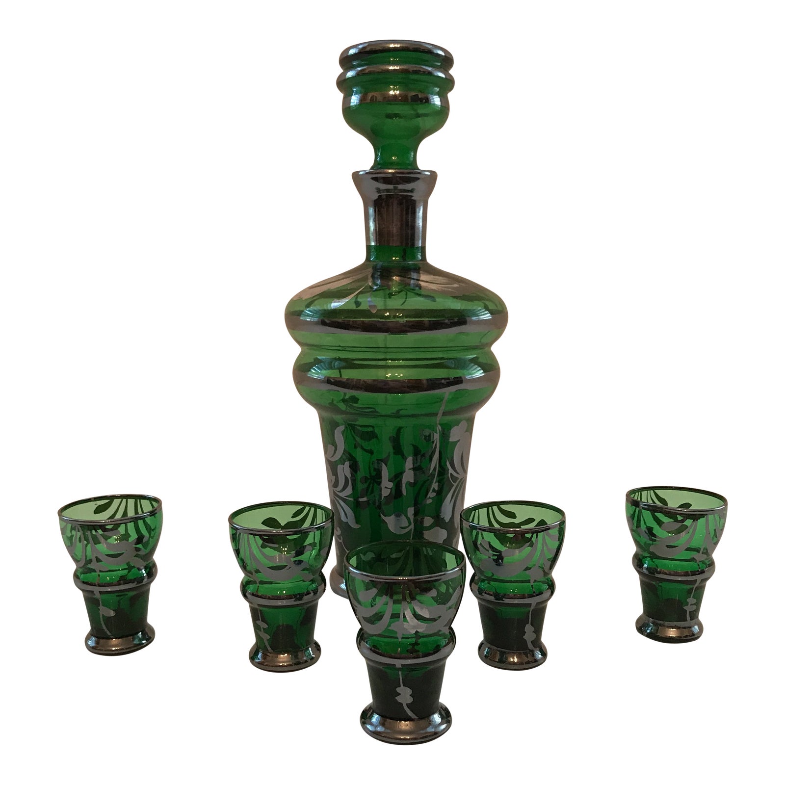Italian Liquor Decanter & 5 Glasses | Chairish