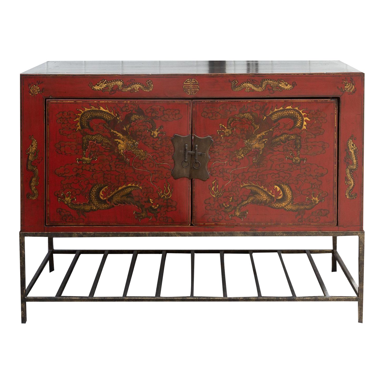 Red & Gilt Chinese Dragon Buffet Cabinet | Chairish