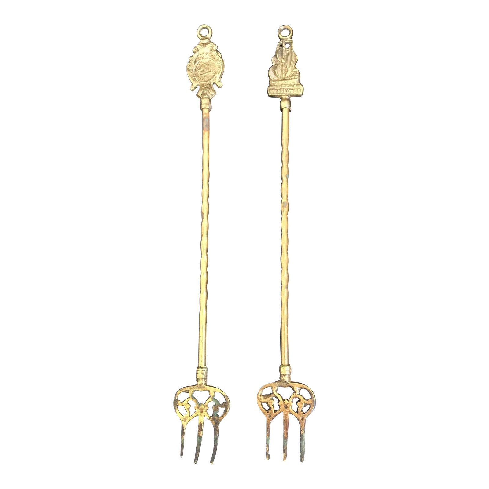 Vintage Brass Nautical Fireplace Toasting Forks - Set of 2 | Chairish