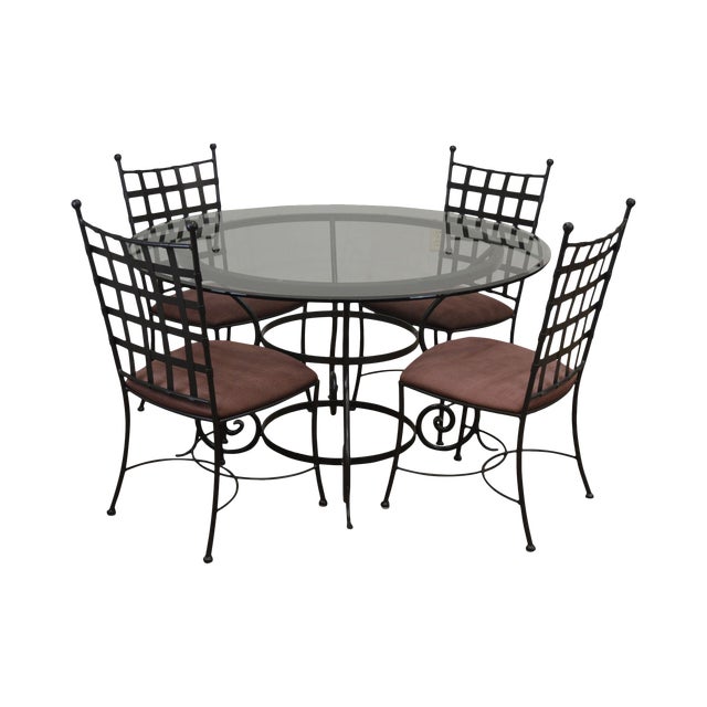 Charleston Forge Etrusche Iron Round Glass Top Dining Table 4 Chairs