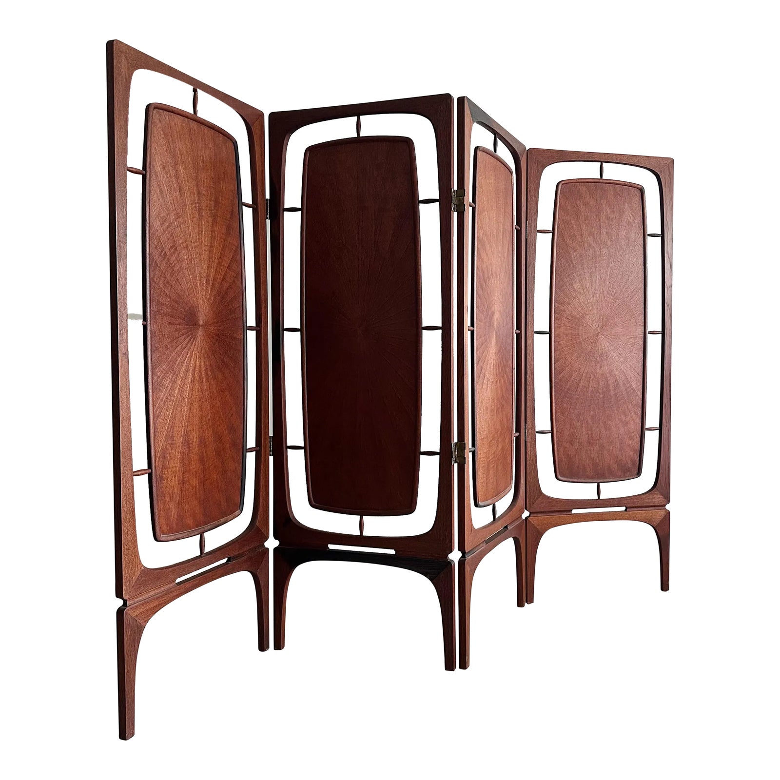 Mid-Century Walnut Screen Room Divider With Starburst Pattern | Chairish