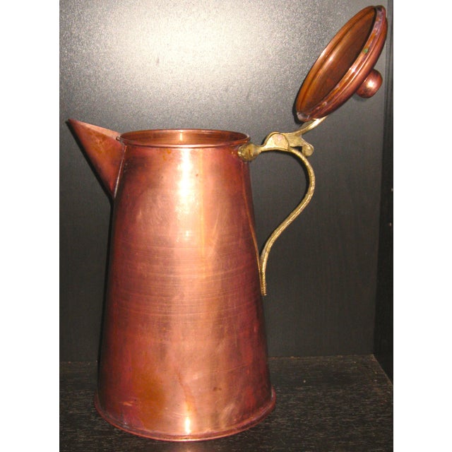 Rustic Vintage Copper Pitcher With Brass Hinged Lid and Handle, Made in ...