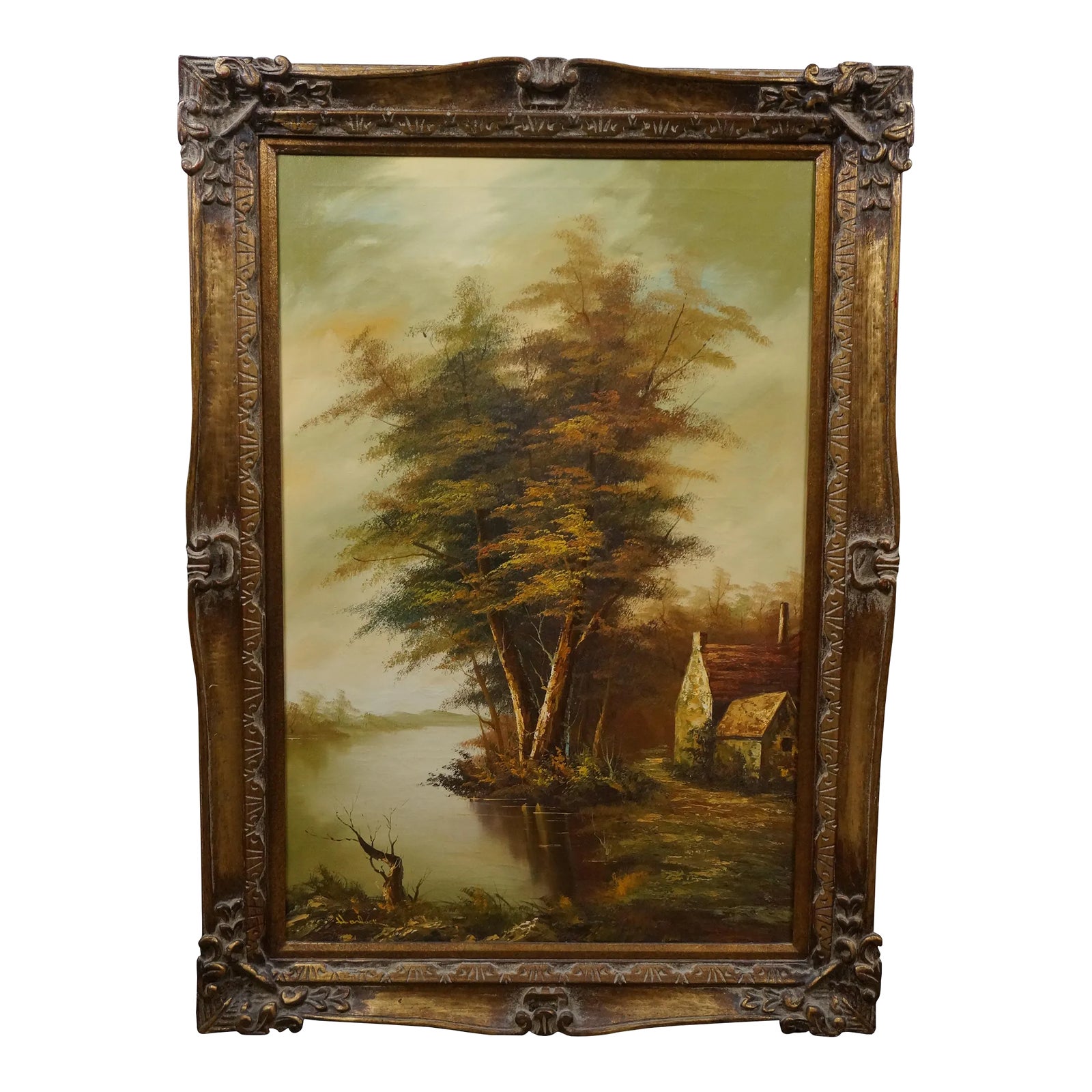 William Henry Harlock Cottage Farmhouse River Landscape Oil Painting 43 ...