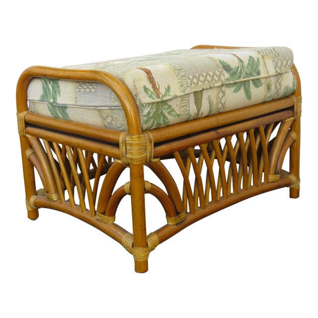 Hollywood Regency Bamboo Large Ottoman Foot Stool | Chairish