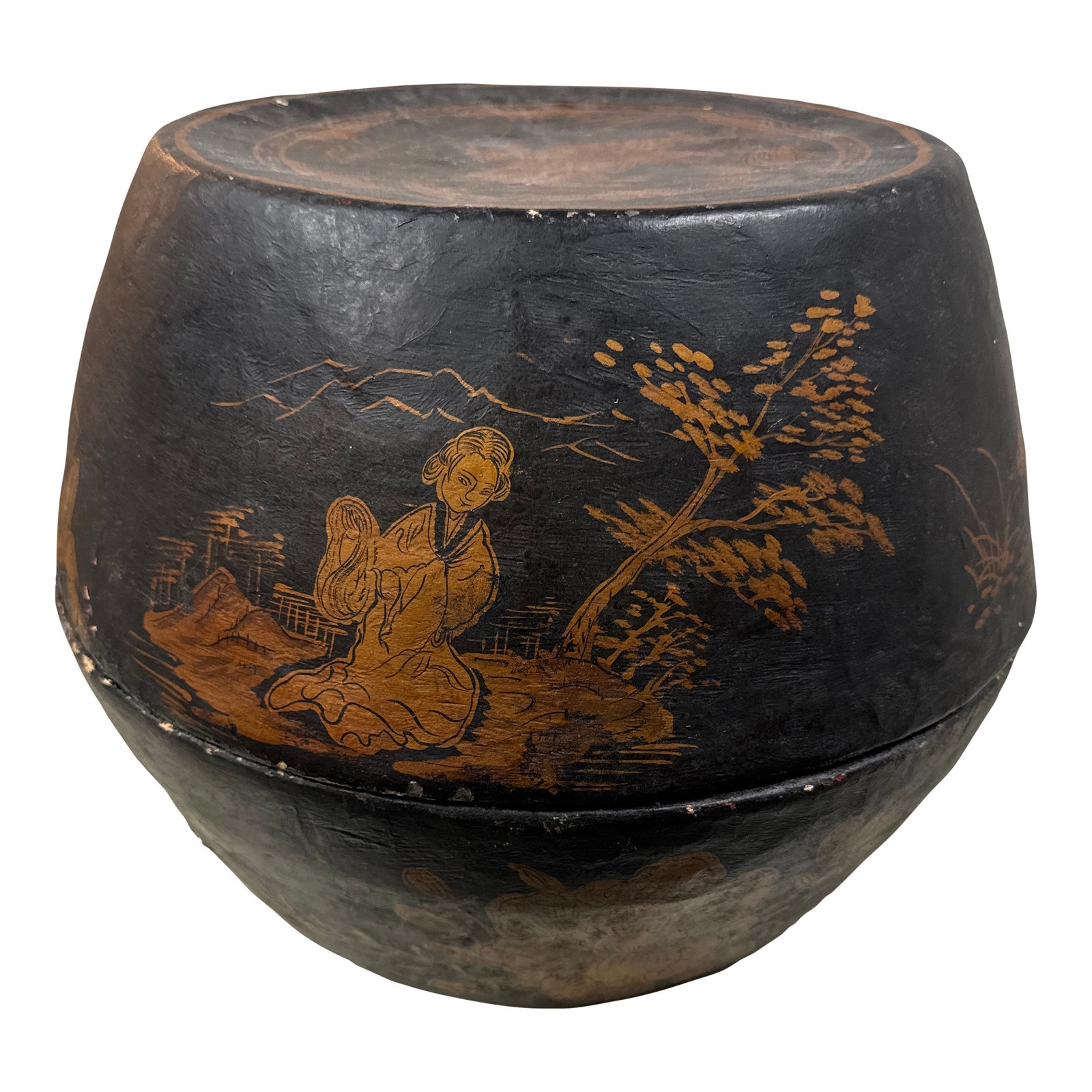 Vintage Chinese Lacquer Hat Box | Chairish
