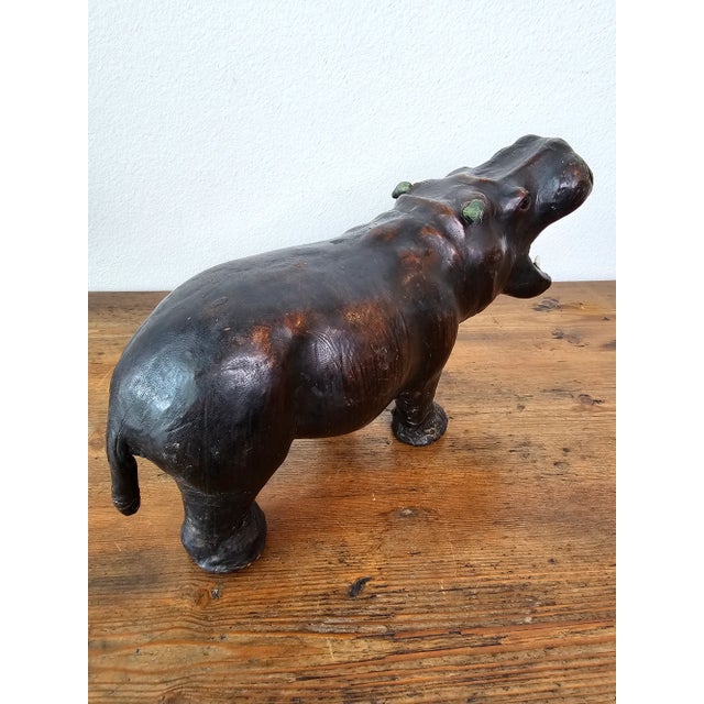 Antique European Carved Leather Warpped Hippo Figure Statue | Chairish