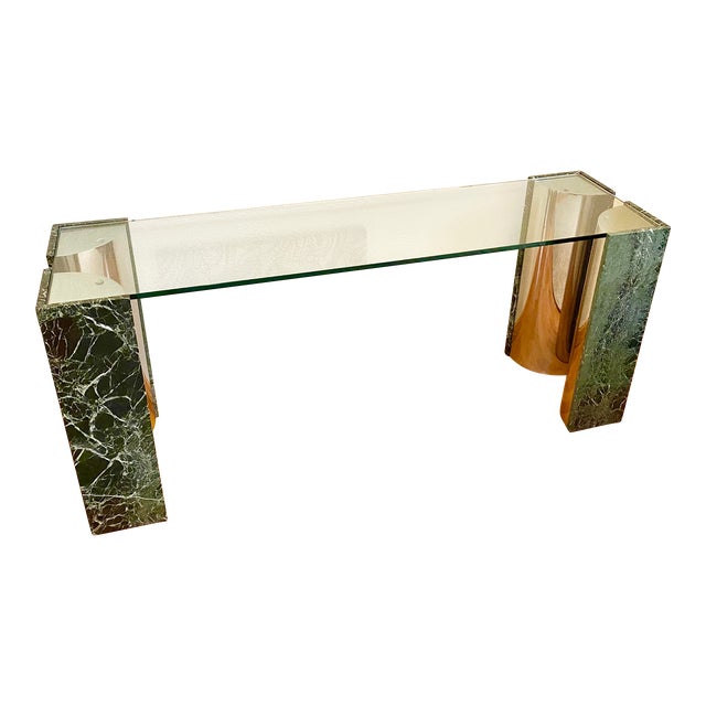 Modernist Green Marble + Chrome Console Table (After Leon Rosen for ...